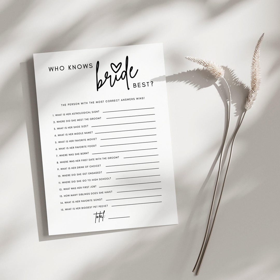 Who Knows Bride Best Bridal Shower Game | Luna, Minimalist Who Knows ...