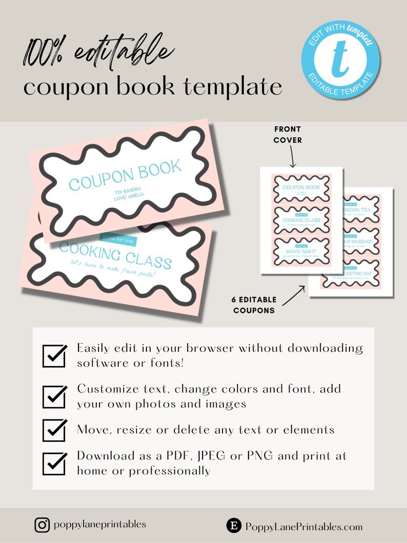 Editable Coupon Book Template Printable Coupons Mothers Day - Etsy