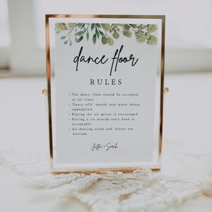 Dance Floor Rules Sign | Wedding Dance Floor Sign, Greenery, Editable ...