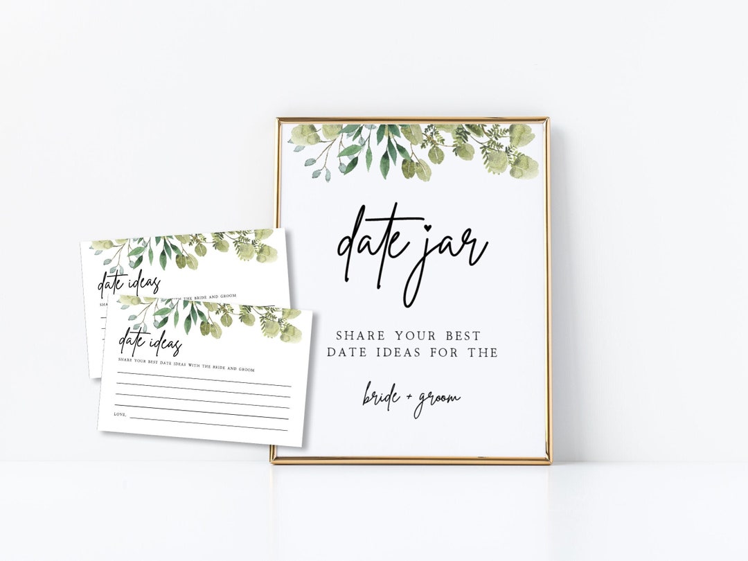 Date Night Sign and Card Template | Greenery, Date Jar Sign, Date Ideas ...