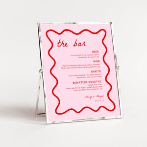 Pink and Red Wedding Bar Menu | Wedding Drink Sign Printable, Drink ...