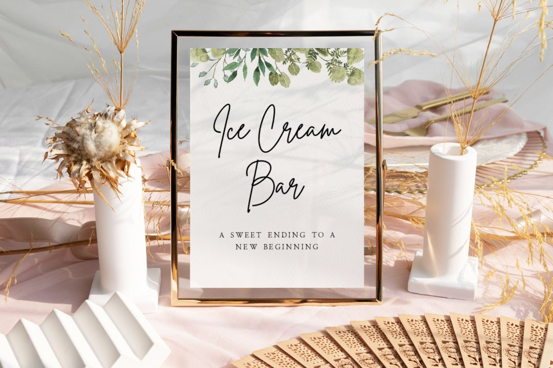 Ice Cream Bar Sign | Greenery, Wedding Ice Cream Sign, Dessert Bar, A ...