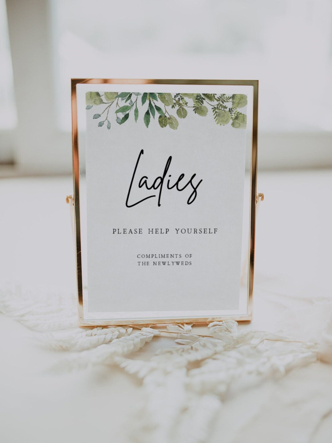 Bathroom Basket Sign | Greenery, Wedding Bathroom Basket, Wedding ...