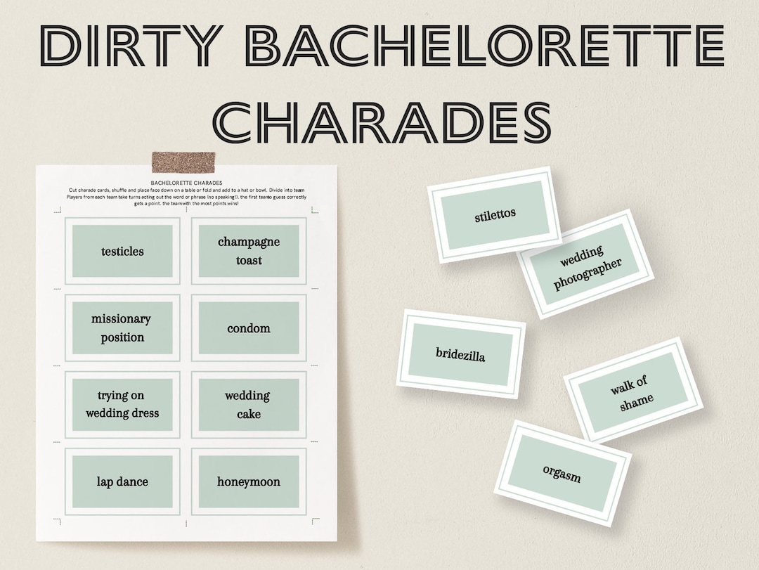 Dirty Bachelorette Charades | Sage Green, Bachelorette Party Games, Hen Party Game, Instant ...