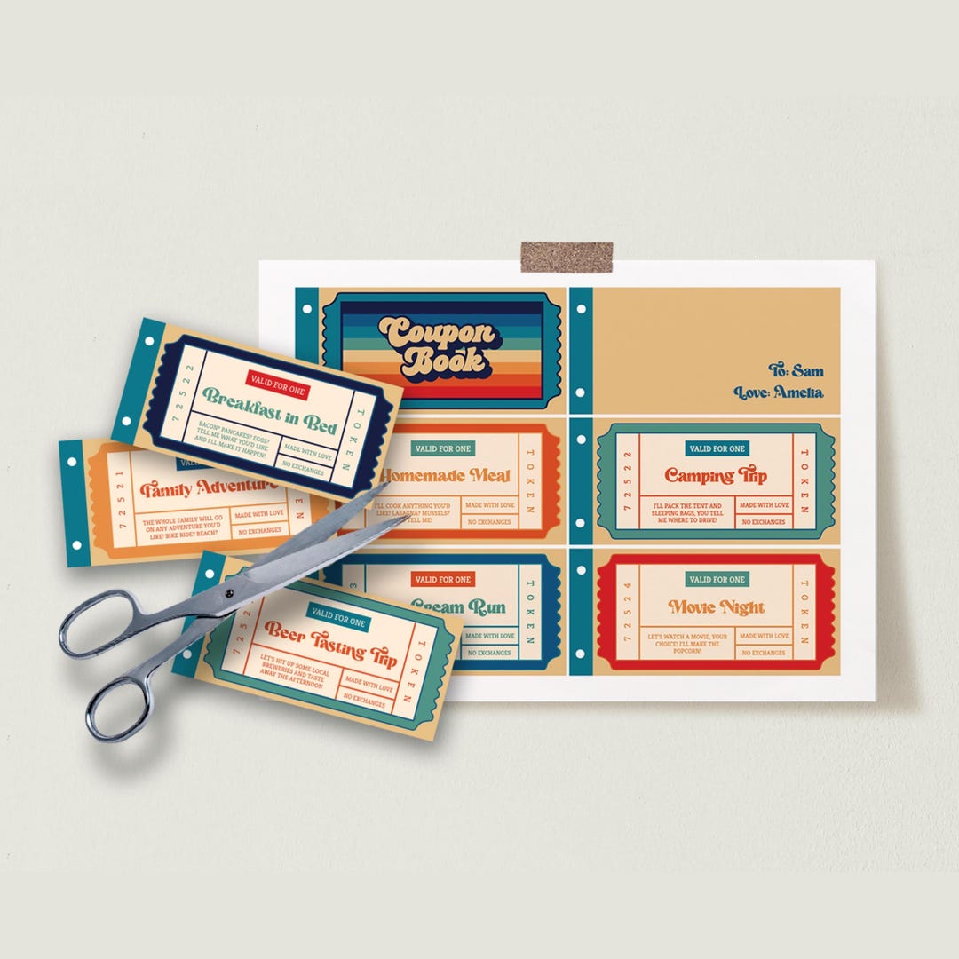 Retro Editable Coupon Book Template | Printable Coupons, Father's Day ...