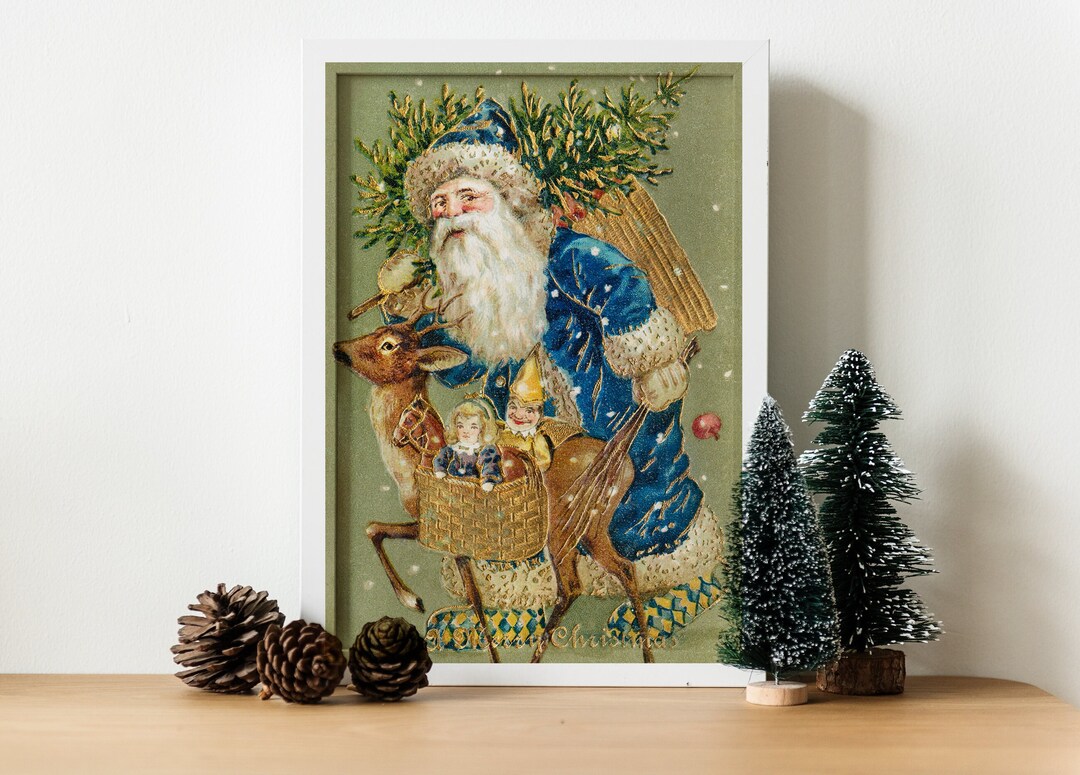 PRINTABLE Vintage Santa Art Print Printable Christmas Art, Santa Claus ...
