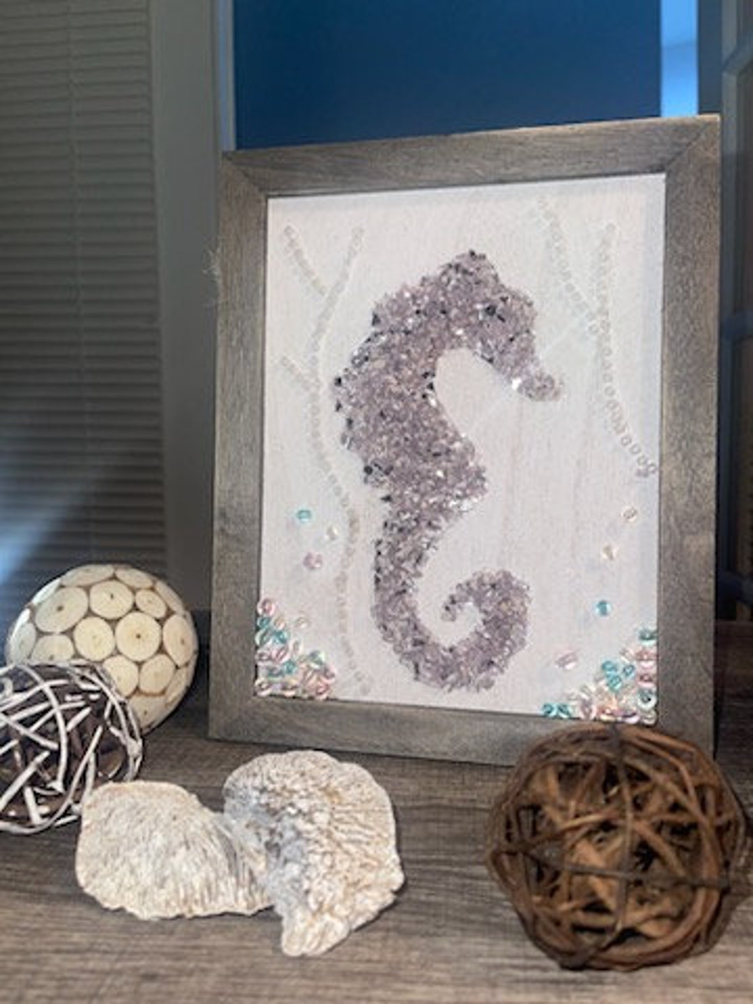 Amythest Seahorse Amulet Frame Broken Glass Crystal Art - Etsy