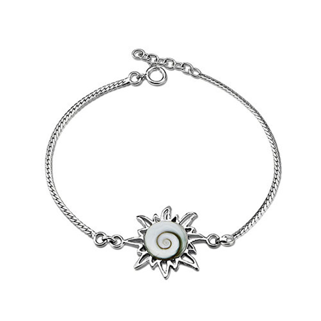 Swirl Sun Shell Shiva Eye Bracelet, Silver Shiva Eye Jewelry, Round Cut ...