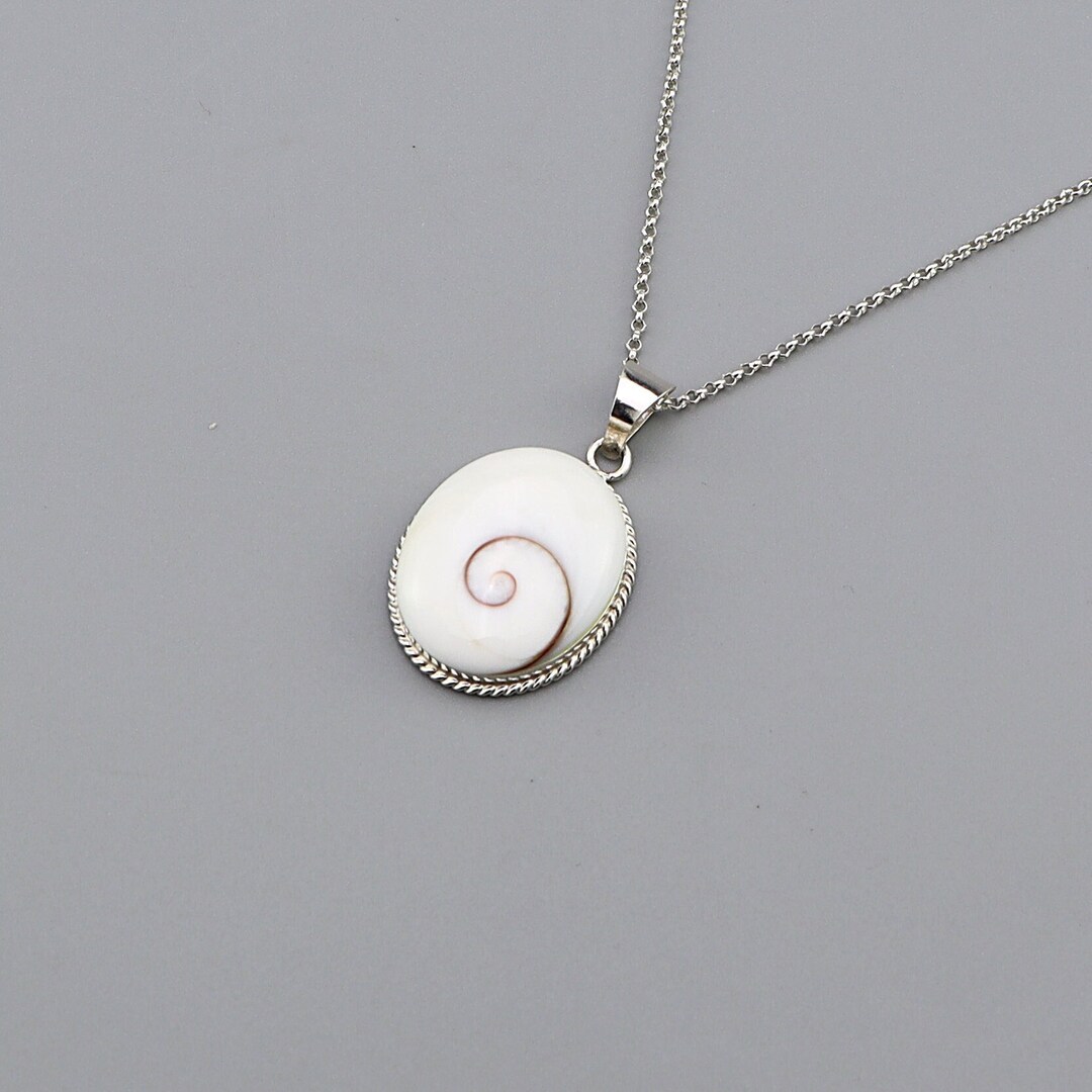 Oval Shell Rope Border Oval Shiva Eye Pendant, Sterling Silver White ...