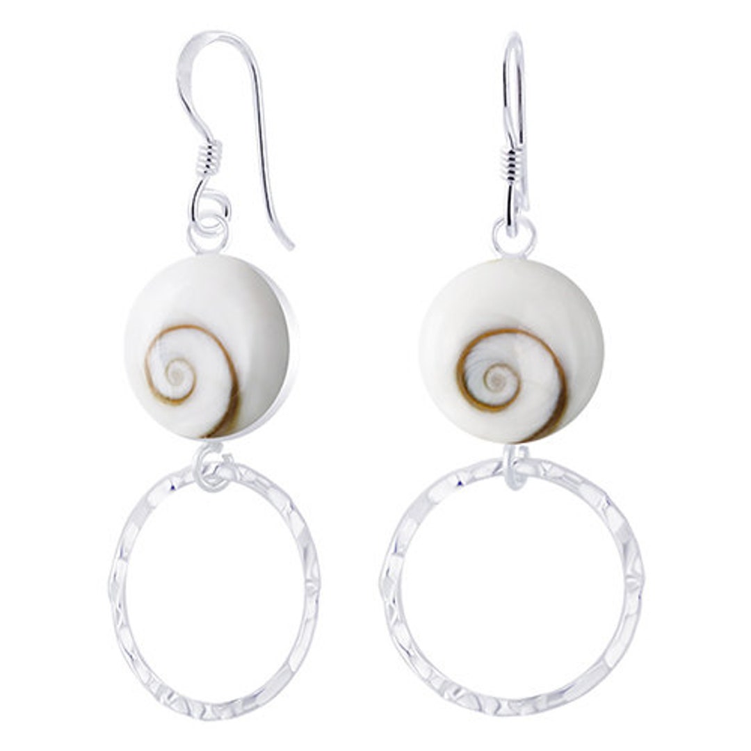 16mm Double Circle Shell Dangle Shiva Eye Earrings, Round Design ...