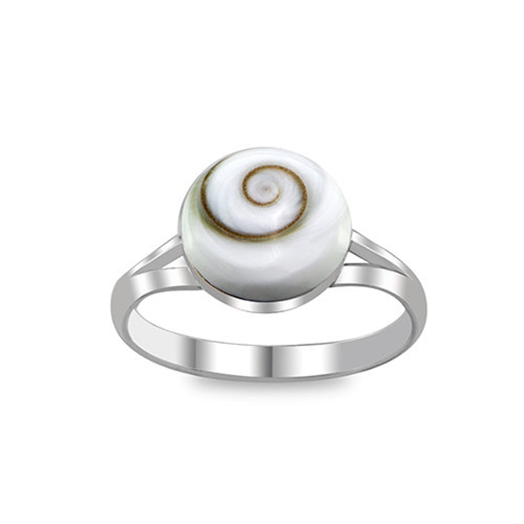 Round Natural Swirl Shell Ring, Shiva Eye Jewelry, 925 Sterling Silver ...