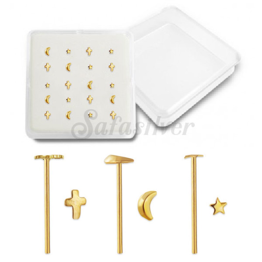 Star Nose Pin Gold Platted Silver moon Nose Stud Cross Nose - Etsy