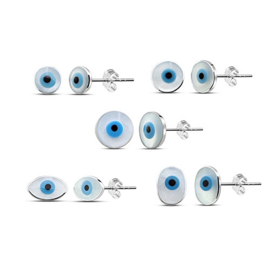 925 Silver Mother of Pearl Evil Eye Ear Stud Evil Eye Pearl - Etsy
