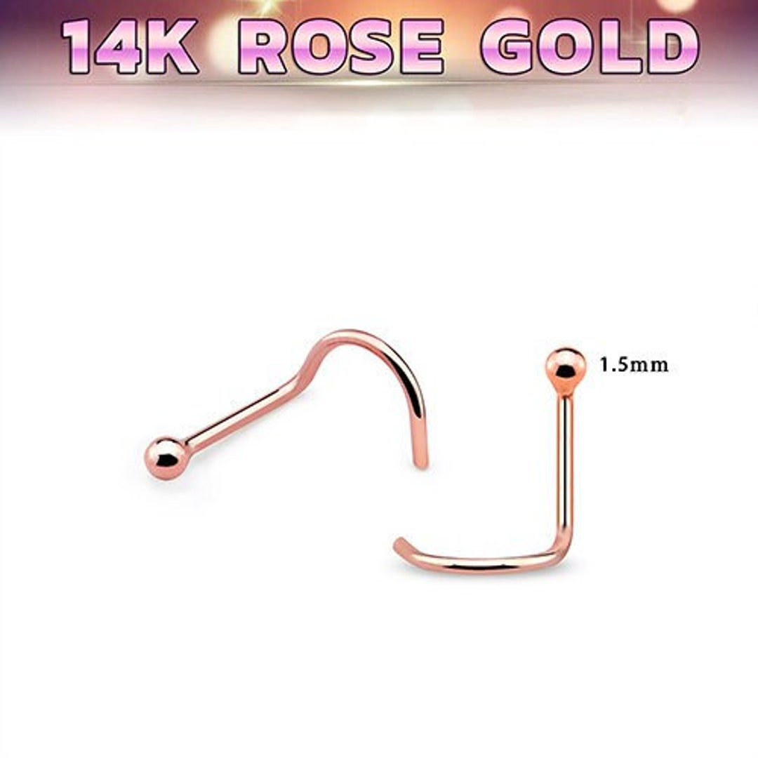 Gold Ball Simple Nose Stud , Screw Nose Ring 20 Gauge Nose Ring , Pink ...