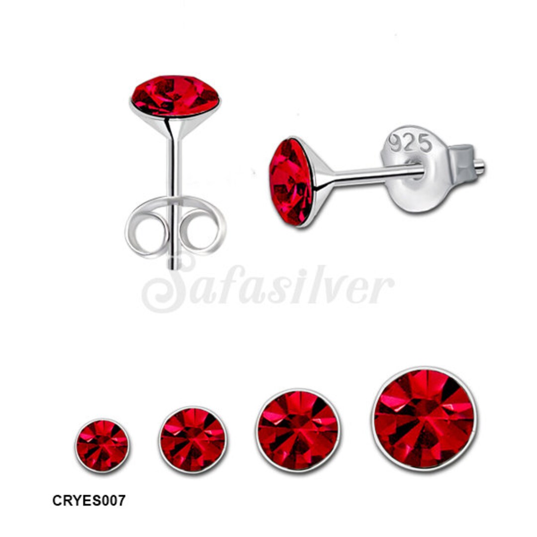 925 Sterling Silver Light Siam Birthstone Earrings Crystal - Etsy