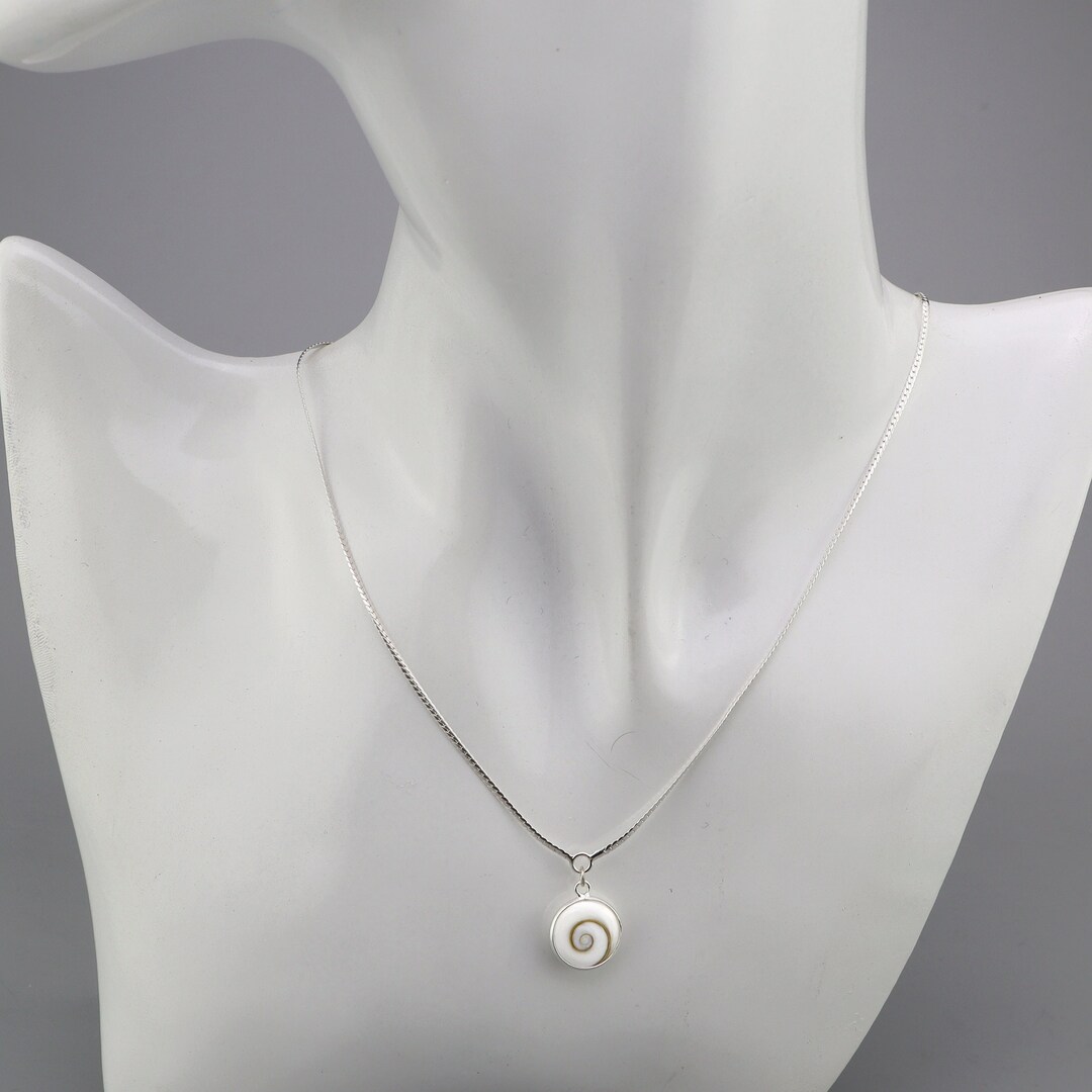 12mm Silver Round Shell Shiva Eye Necklace, Silver Shiva Shell Charm ...