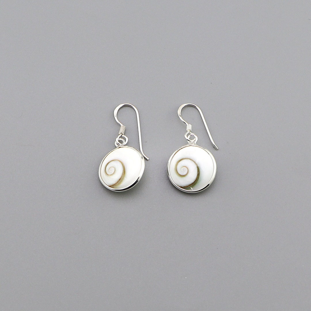10mm Round Dangle Silver Shiva Eye Earrings, 925 Silver Round Drop ...