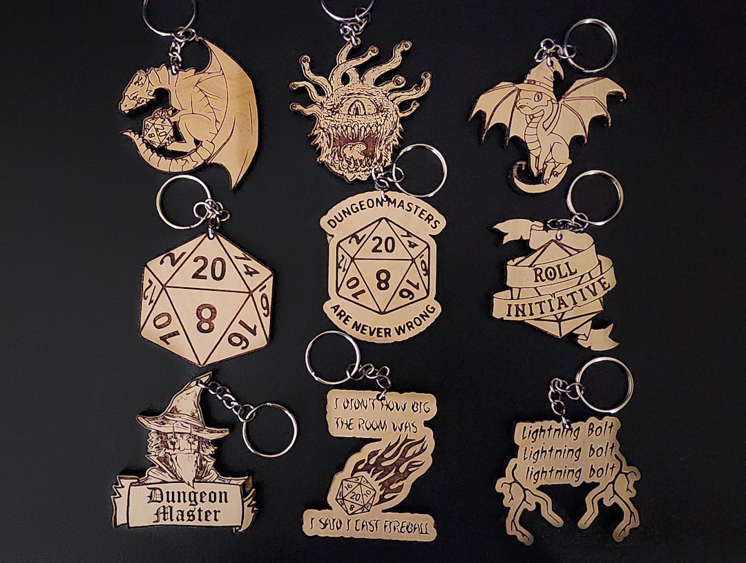 Wooden Dungeons and Dragons Keychains - Etsy
