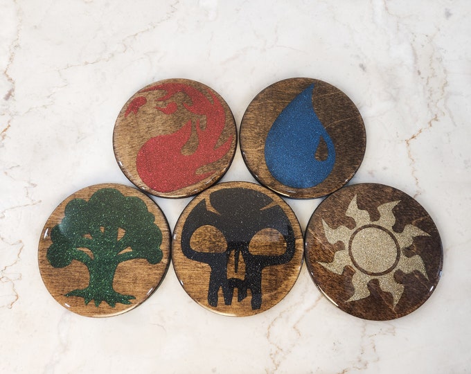 Magic the Gathering (MTG) Mana Symbol Epoxy Resin Inlay Wooden Coasters ...