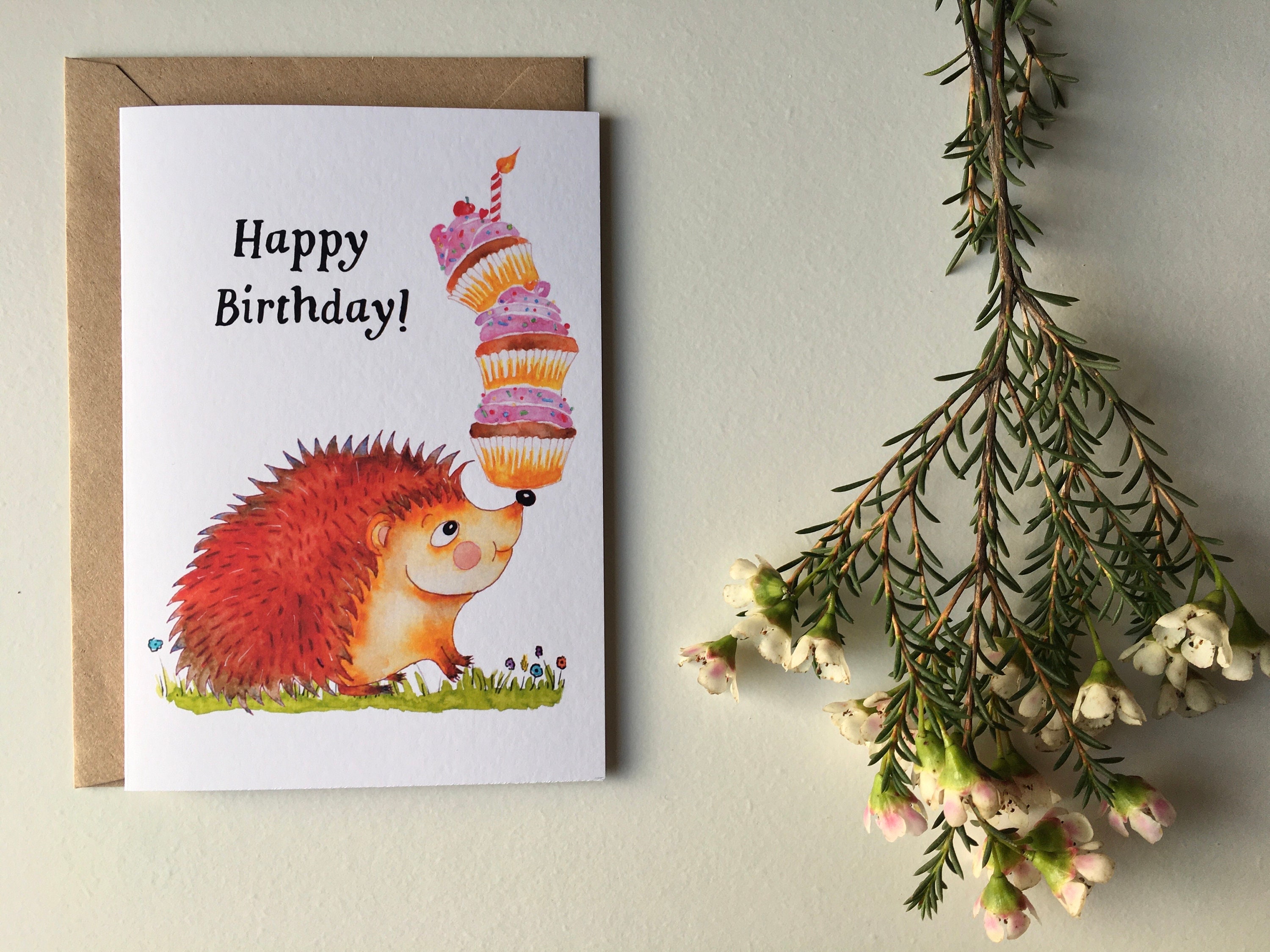 Hedgehog Birthday Card, Happy Birthday Hedgehog Card, Cute Hedgehog ...