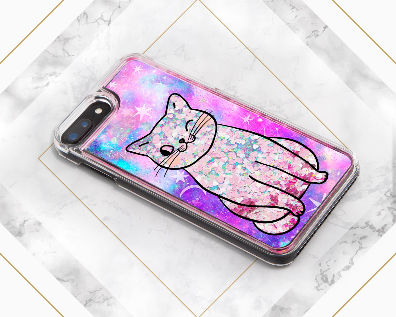 Iphone Case Cat Cute Kitty Iphone Glitter Case Pink Phone Case | Etsy