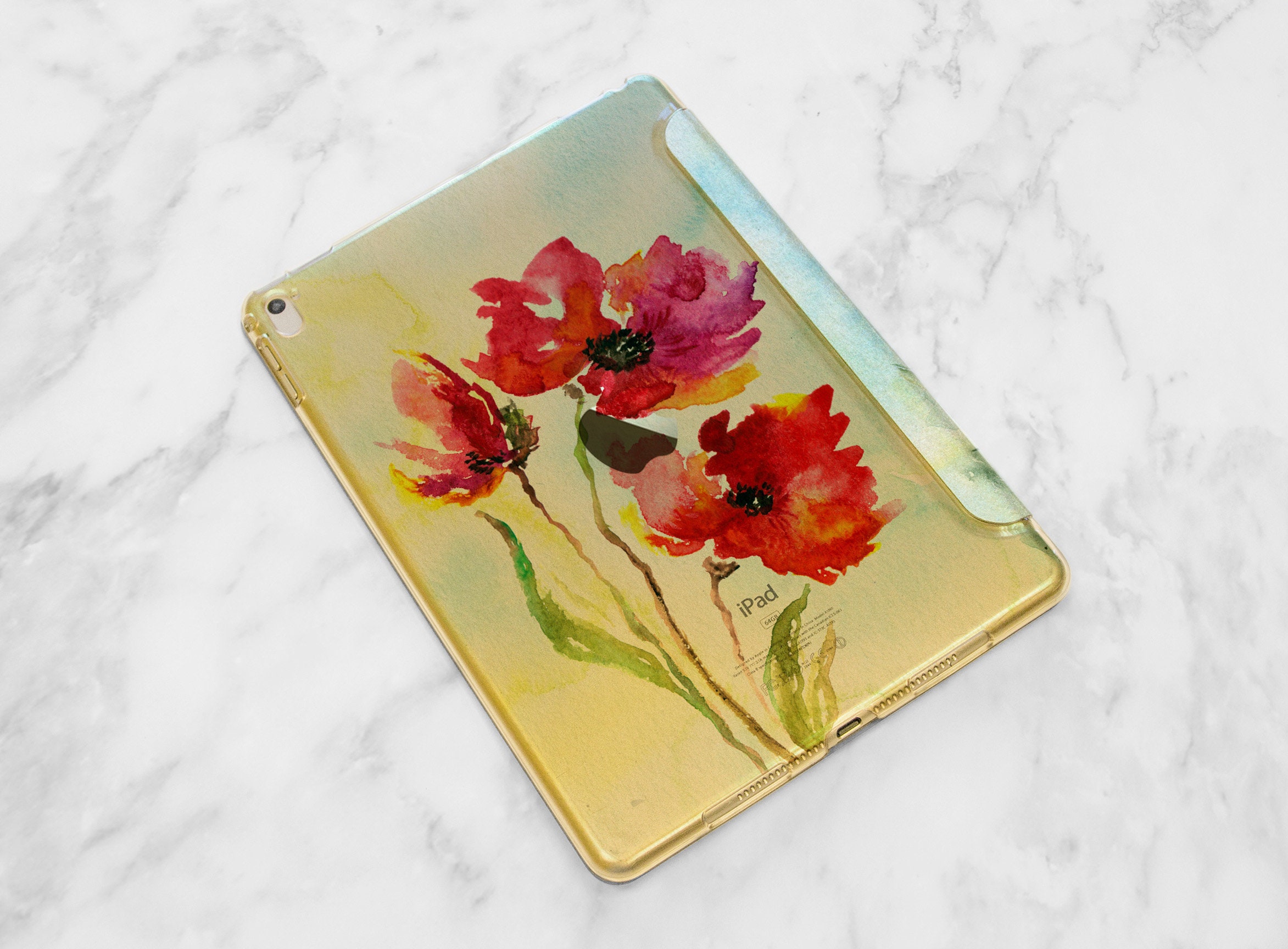 Poppy Flowers Ipad Golden Case Wild Flowers Ipad 7th Gen Case | Etsy
