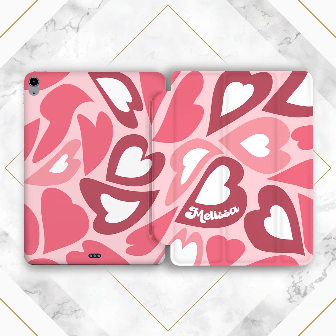 Retro Pink Hearts iPad Case Name Personalized Case iPad Case Custom ...