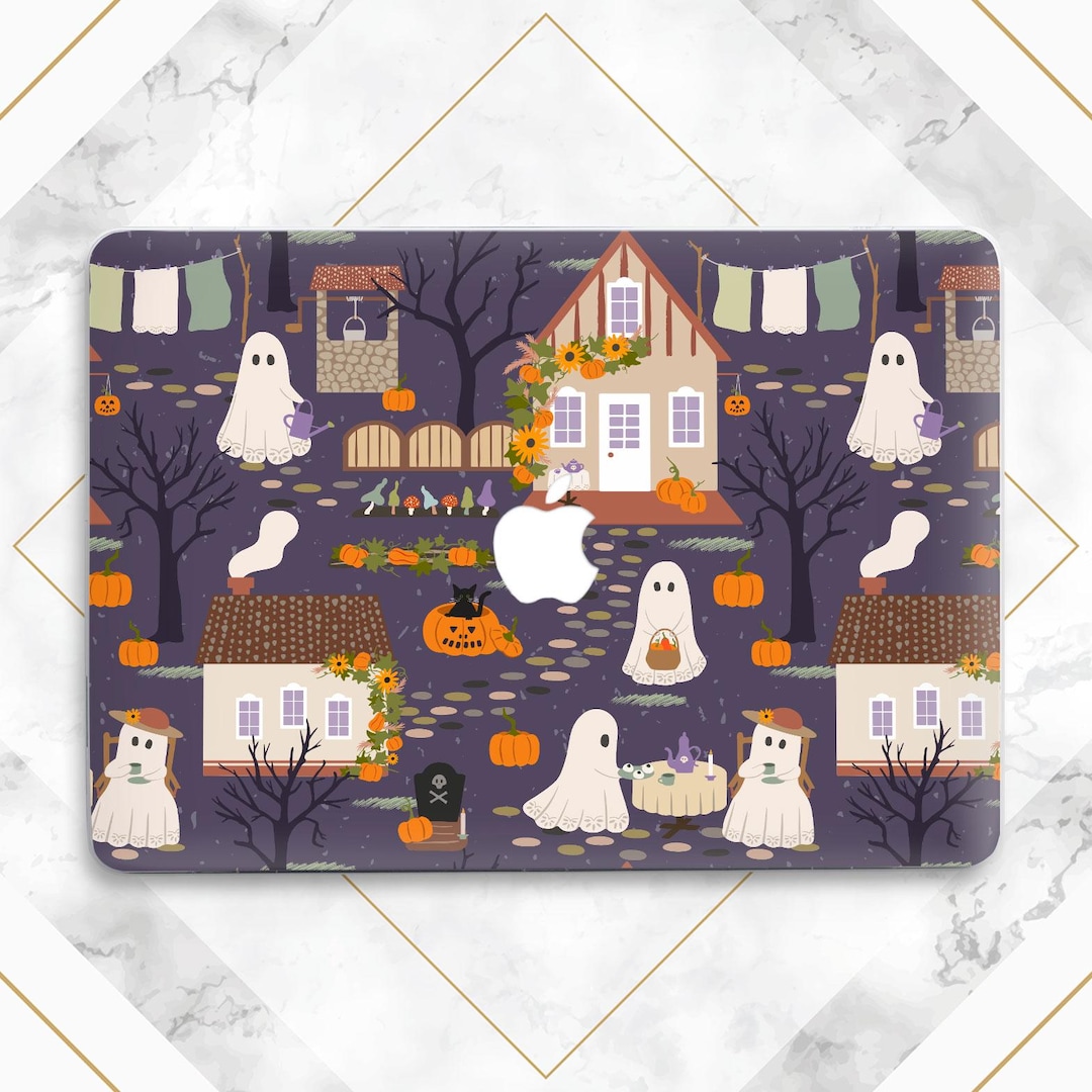Funny Ghosts MacBook Case Purple Spooky Halloween Violet Hard Case ...