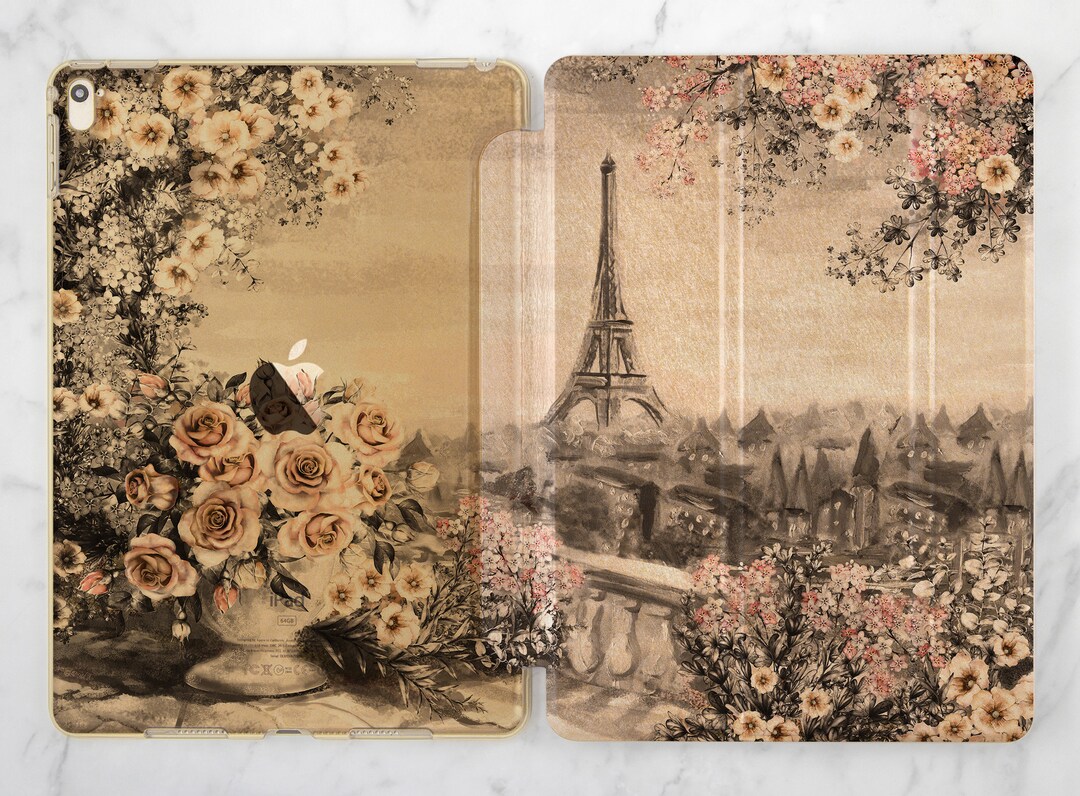 Vintage Print iPad Case Paris Eiffel Tower Elegant Flowers iPad Air 3 ...