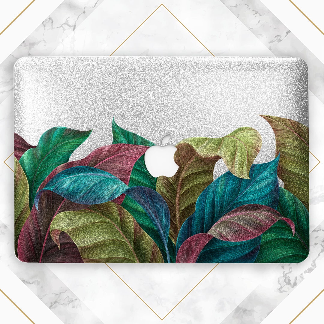 Aesthetic Leaves Print MacBook Case Glitter MacBook Case Silver Rose ...