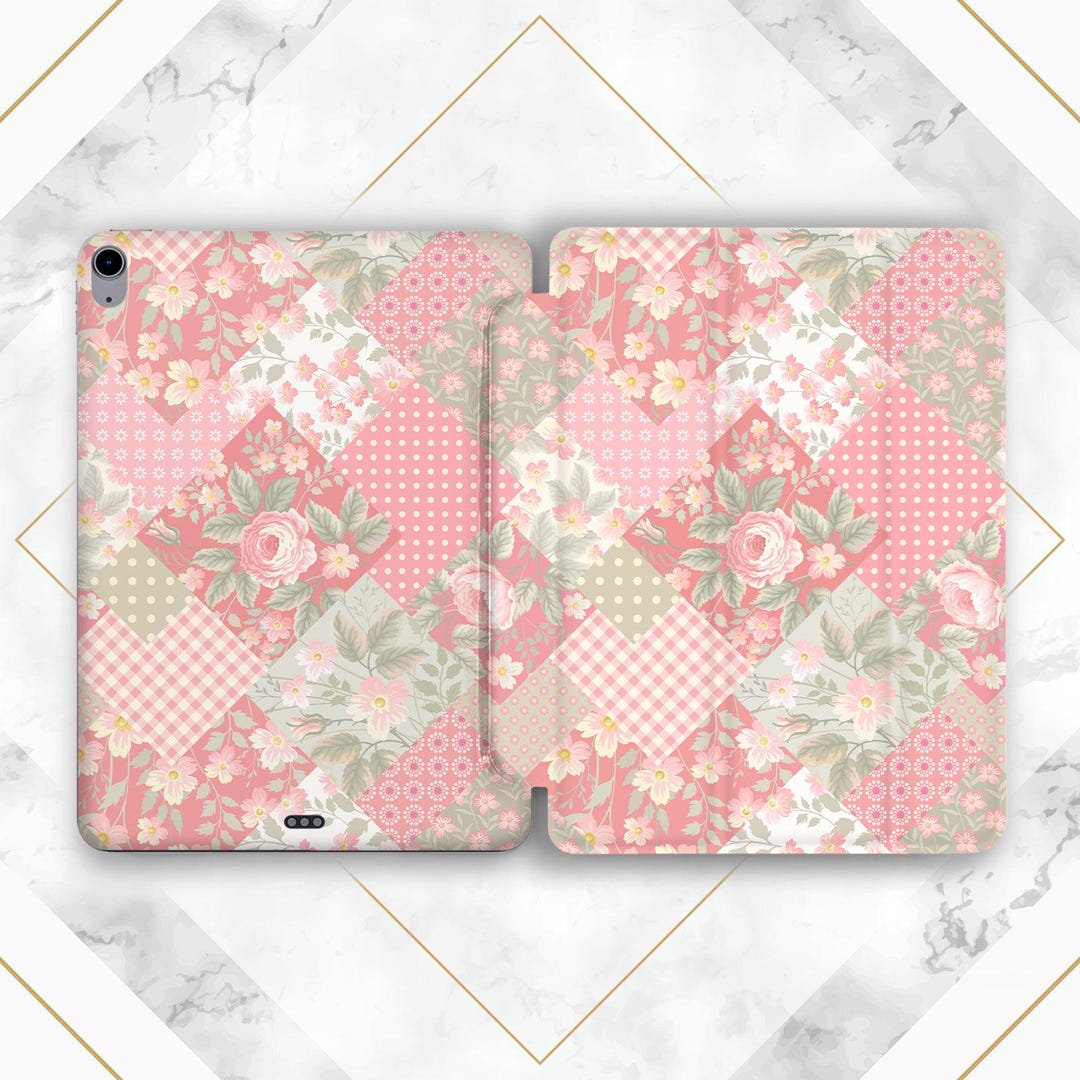 IPad Pink Floral iPad Smart Case Vintage Style Cottage Core Checkered ...