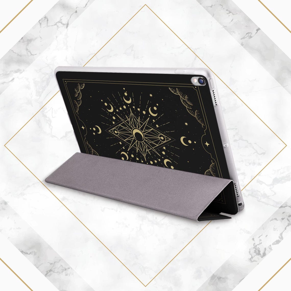 Vintage Moon Sun iPad Case Black Minimalist Simple Art iPad Smart Case ...