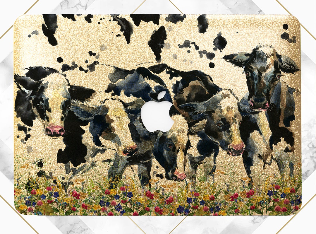 MacBook Case Cow Cute Animals MacBook Hard Case Wild Flowers Golden ...