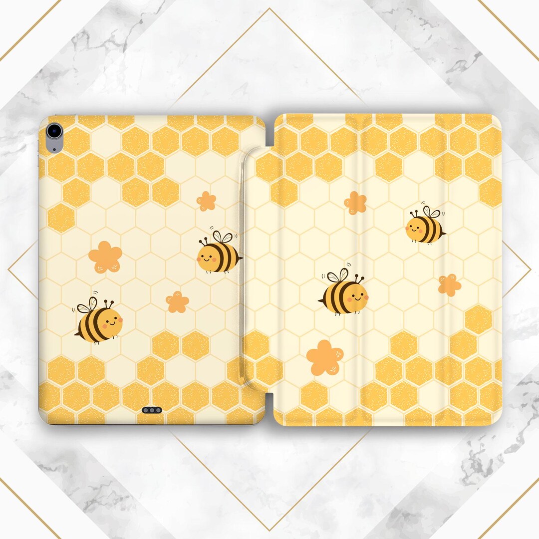 Cute Bees Art iPad Case Honey Combs Light Yellow Art Kawaii Flowers ...