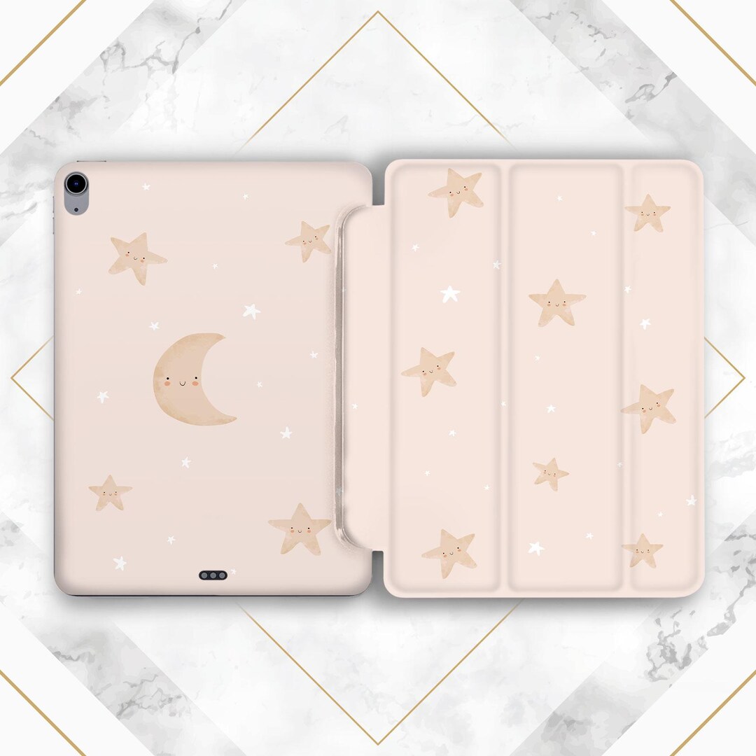 Kawaii Moon Print iPad Case Stars Cute Beige Cover iPad Case Kids iPad ...