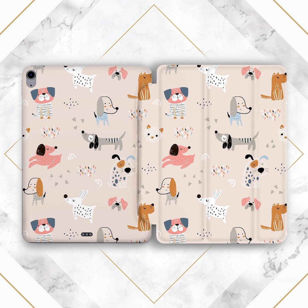 Cute Puppy Art iPad Case Dogs Kawaii Animals iPad Case Kids Polka Dot ...