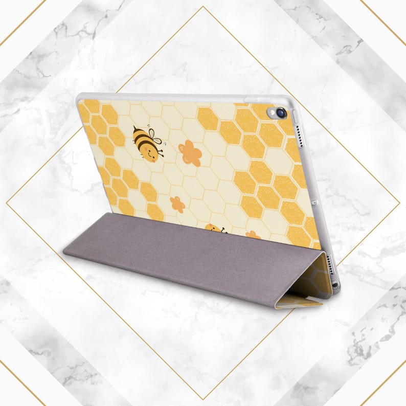 Cute Bees Art iPad Case Honey Combs Light Yellow Art Kawaii Flowers ...