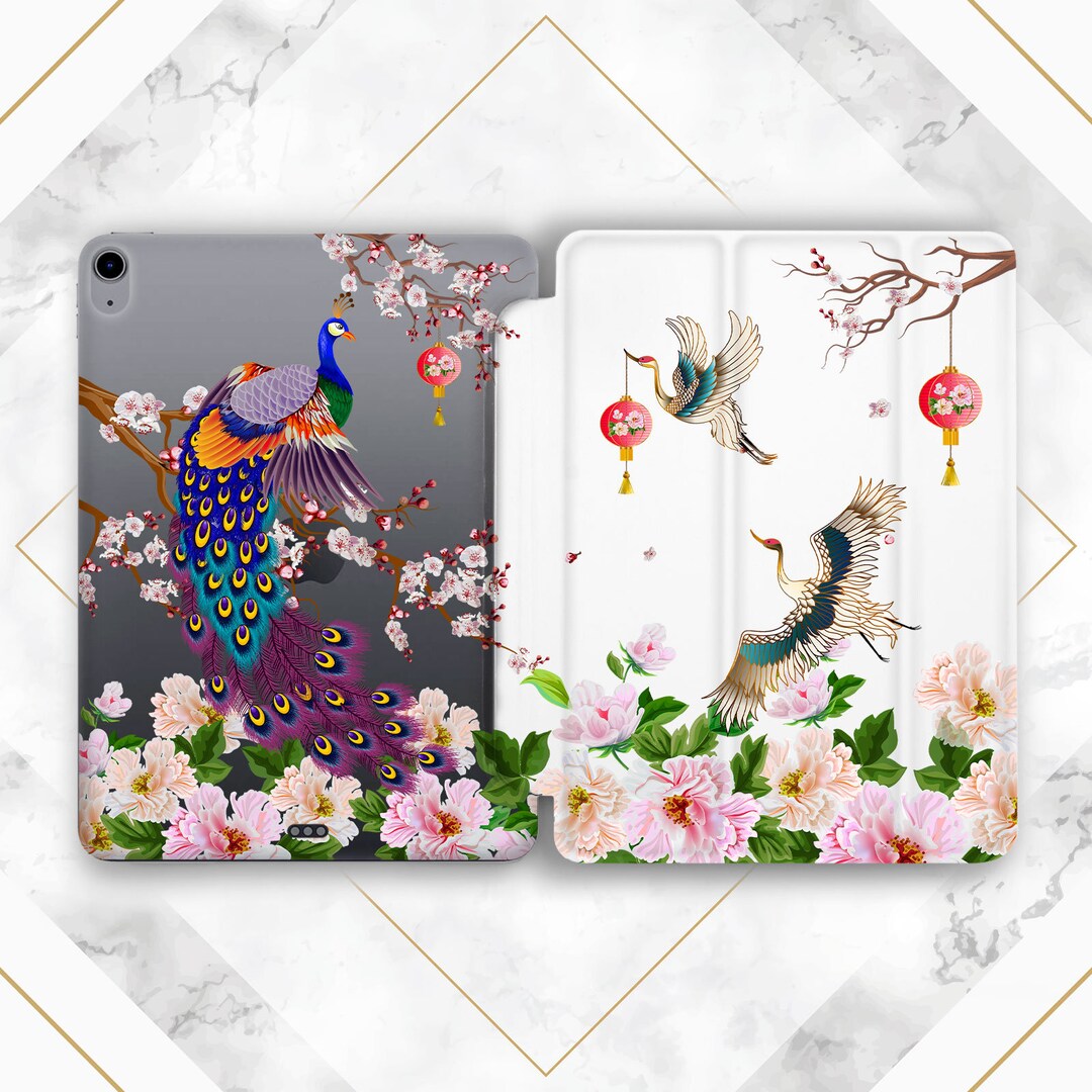 IPad Case Peacock Tropical Birds iPad Smart Case Light Pink Flowers ...