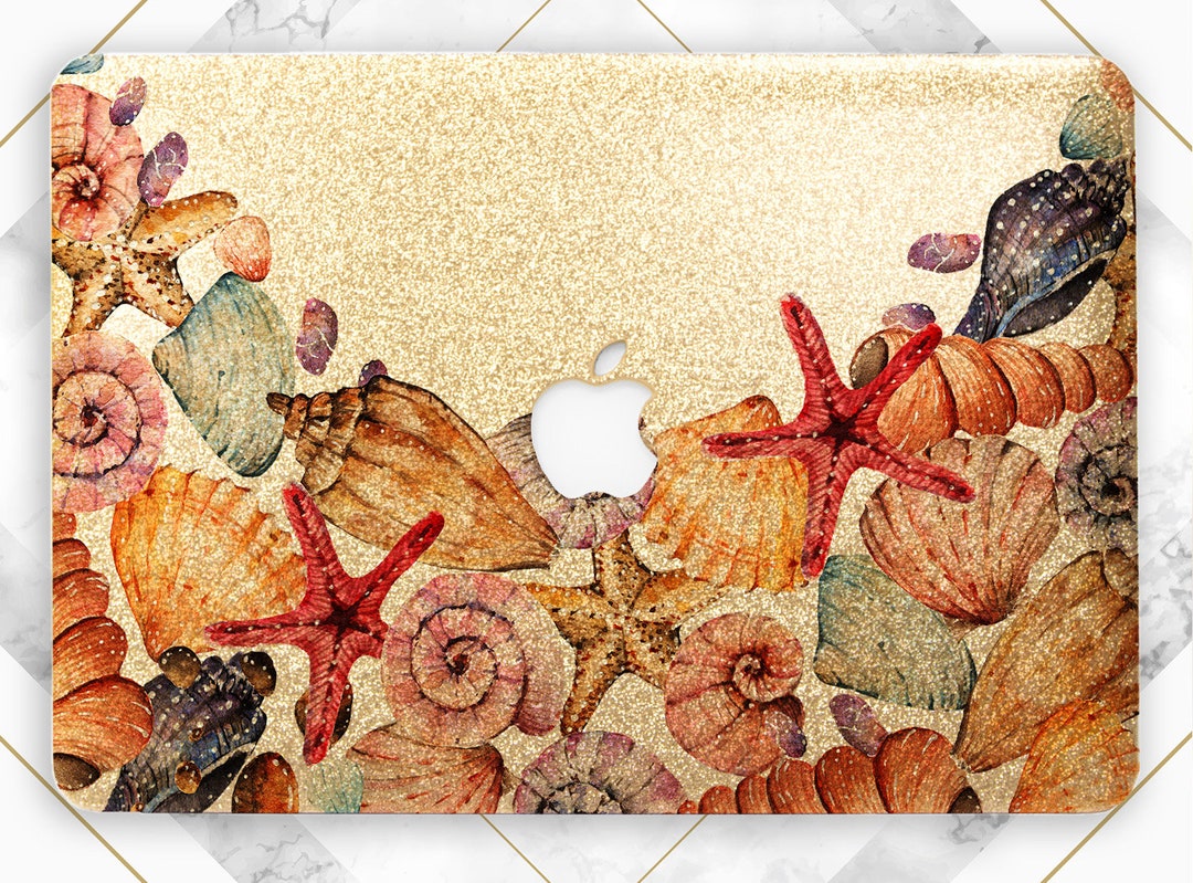 Seashell Art MacBook Case Glitter MacBook Case Ocean Golden Glitter ...