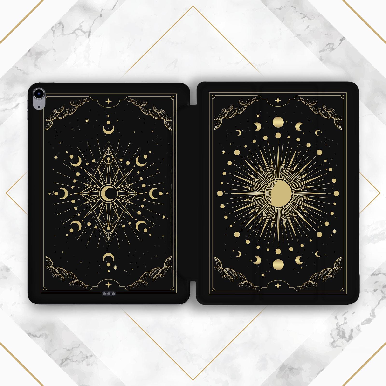 Vintage Moon Sun iPad Case Black Minimalist Simple Art iPad Smart Case ...