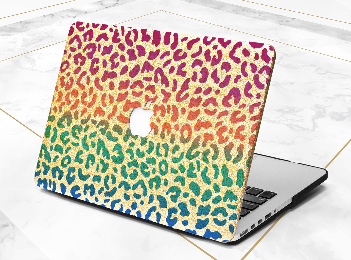 Leopard print Macbook case glitter Girly case Golden case Air | Etsy