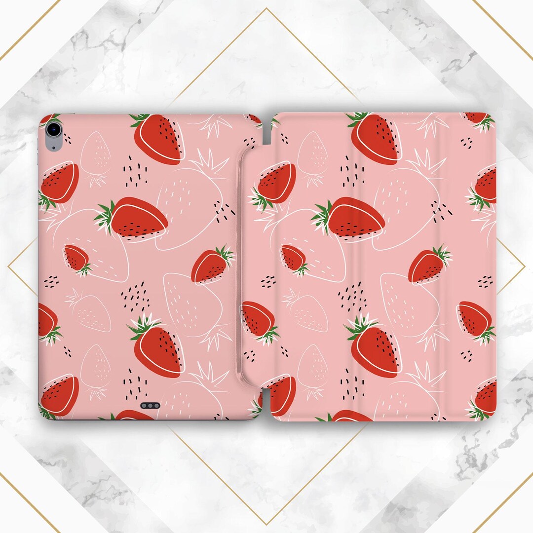 Cute Strawberry iPad Case Pink Summer Berries Art iPad Case Girly Cute ...