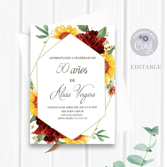 Spanish Birthday Invitation Spanish Sunflowers Invitation | Etsy