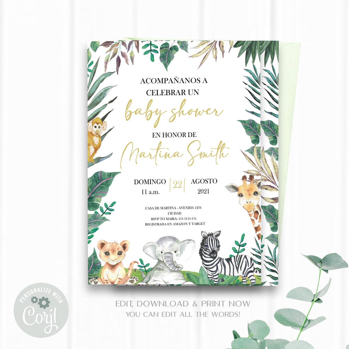 Spanish Safari Baby Shower Invitation Jungle Animal Baby - Etsy