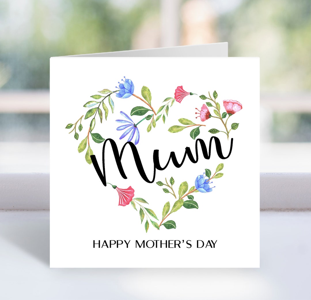 Printable Mothers Day Card, Happy Mothers Day, Floral Heart Mom Card ...