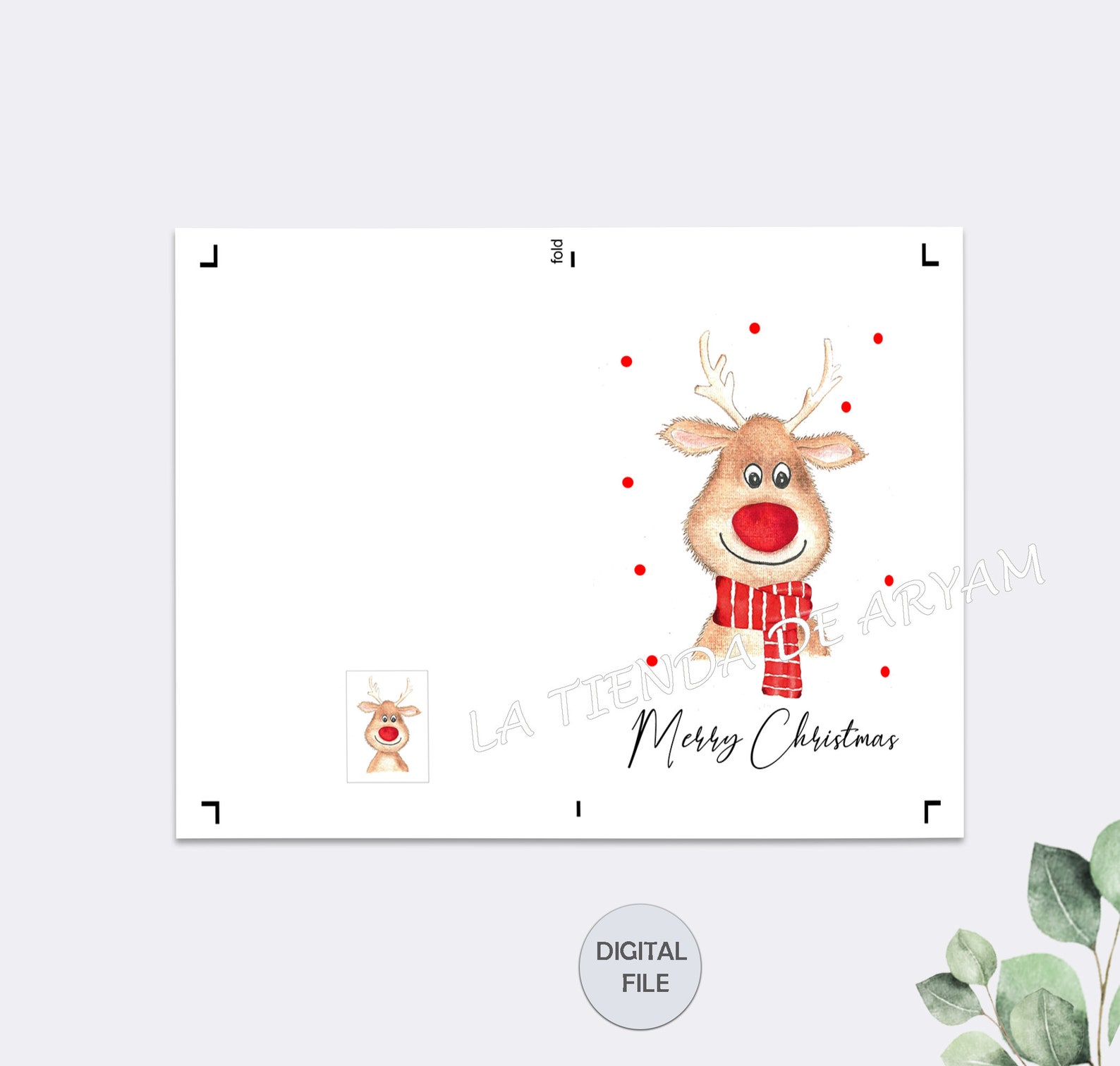 Printable Christmas Card Rudolph Reindeer Merry Christmas - Etsy