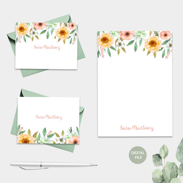 Floral Note Cards Printable - Etsy