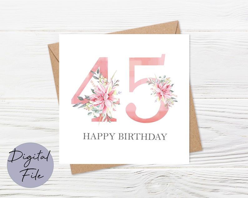 45th Birthday Card PRINTABLE 45th Birthday Card Printable - Etsy
