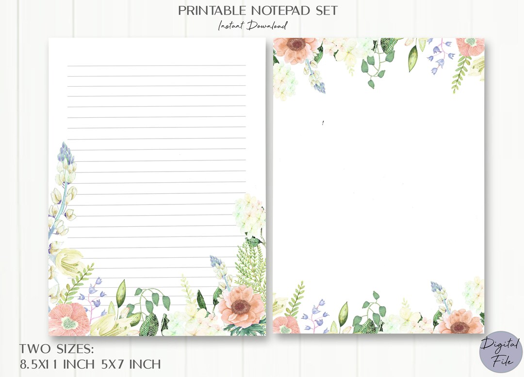 Printable Spring Notepad - Spring Stationery Set - Floral Notepad ...