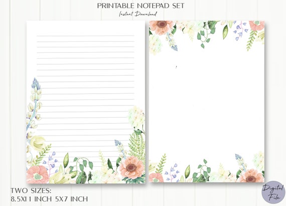 Printable Spring Notepad Spring Stationery Set Floral - Etsy